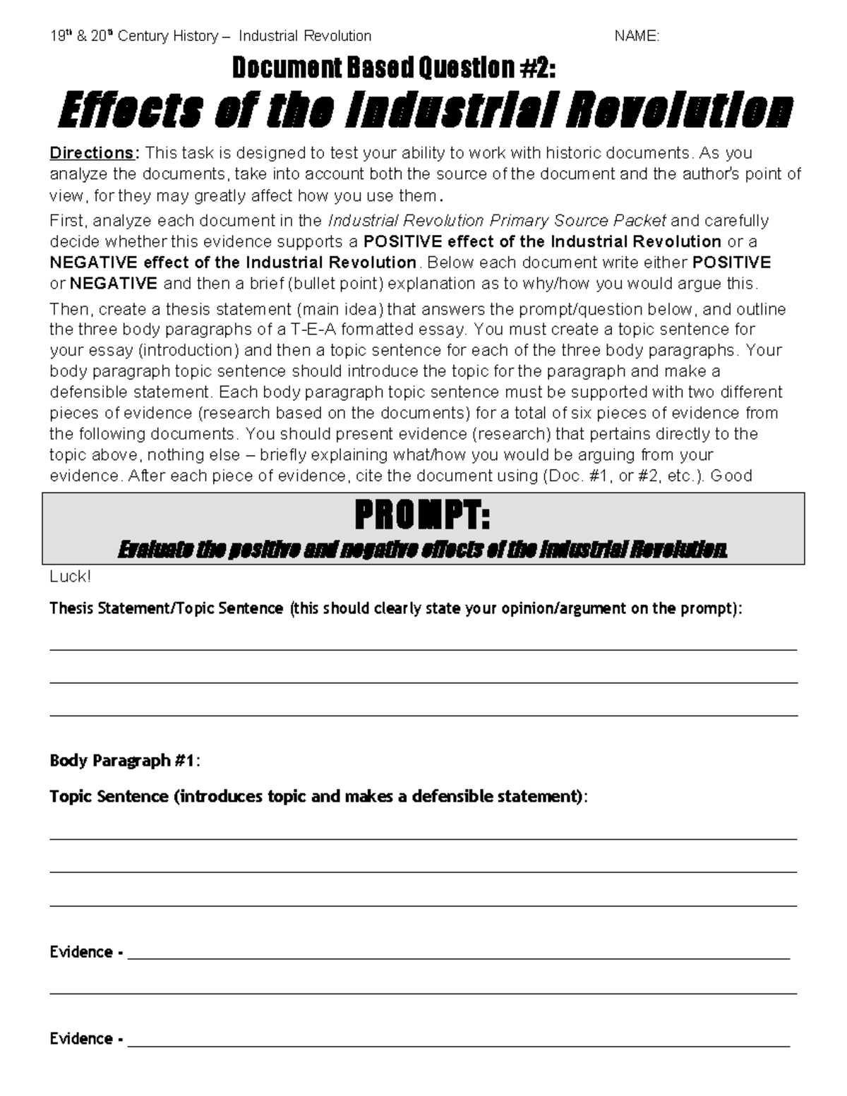 Industrial Revolution DBQ: Analyzing Positive and Negative Impacts ...