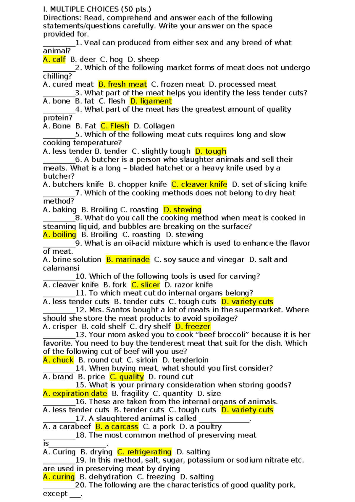 GRADE 10 TLE COOKERY SUMMATIVE TEST REVIEWER & STUDY GUIDE - Studocu