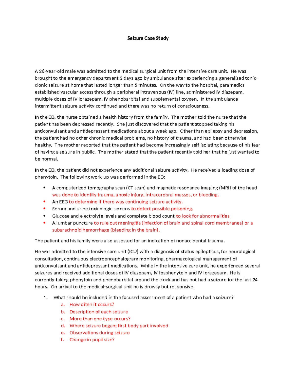 Seizure Case Study (Faculty Version): Patient Assessment & Care Plan ...
