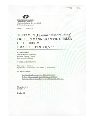 Tentamen II, anatomi fysiologi 190511 - Tentamen II, anatomi och ...