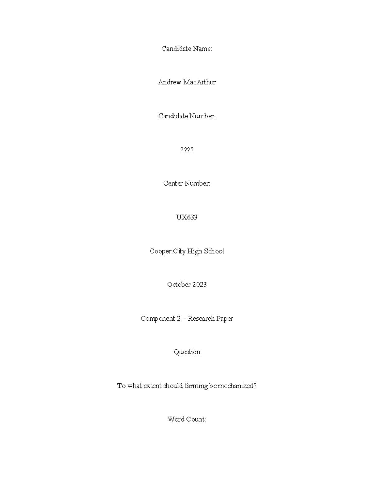 AICE Global Research Paper: The Impact of Farming Mechanization - Studocu