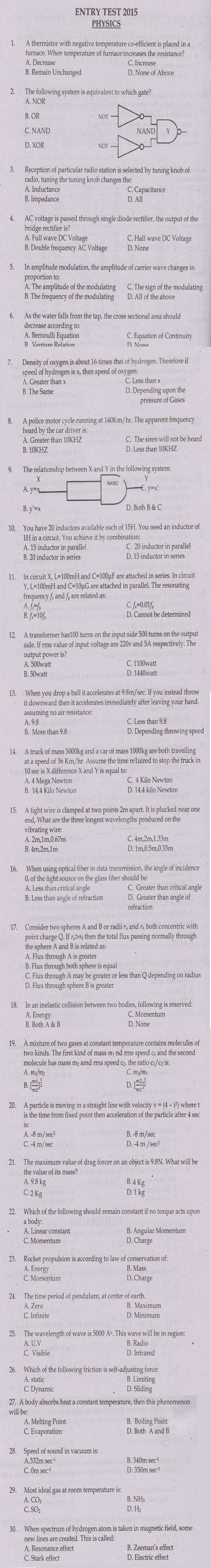 UET Lahore ECAT 2015 Physics Entrance Test Questions and Answers - Studocu