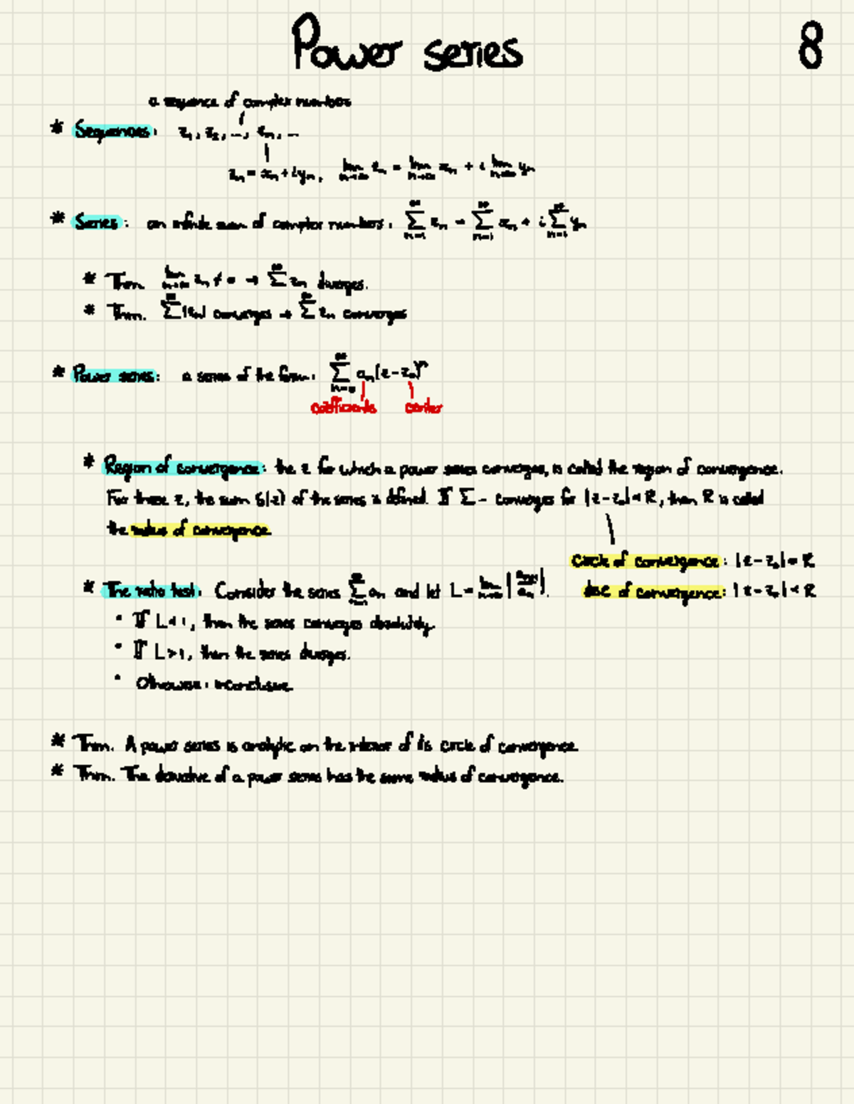 Complex Analysis Lecture 8: Power Series and Convergence - Studeersnel