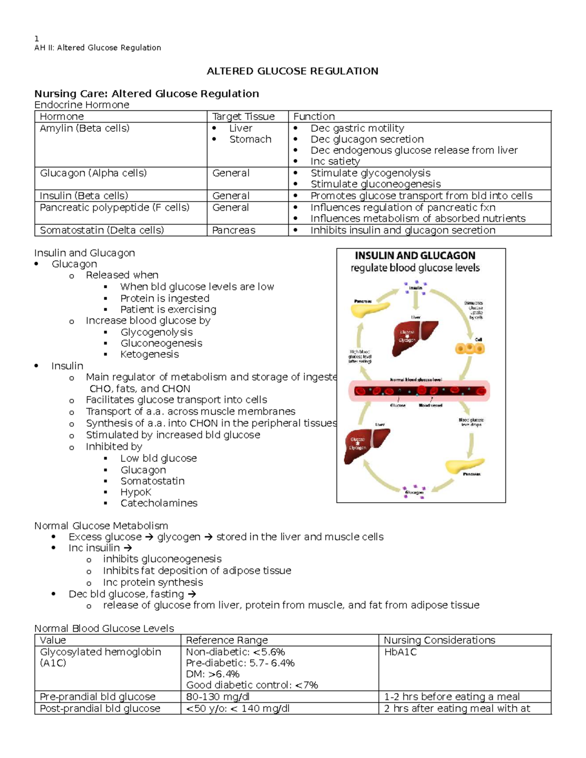 AH II: Nursing Care for Altered Glucose Regulation and Diabetes ...