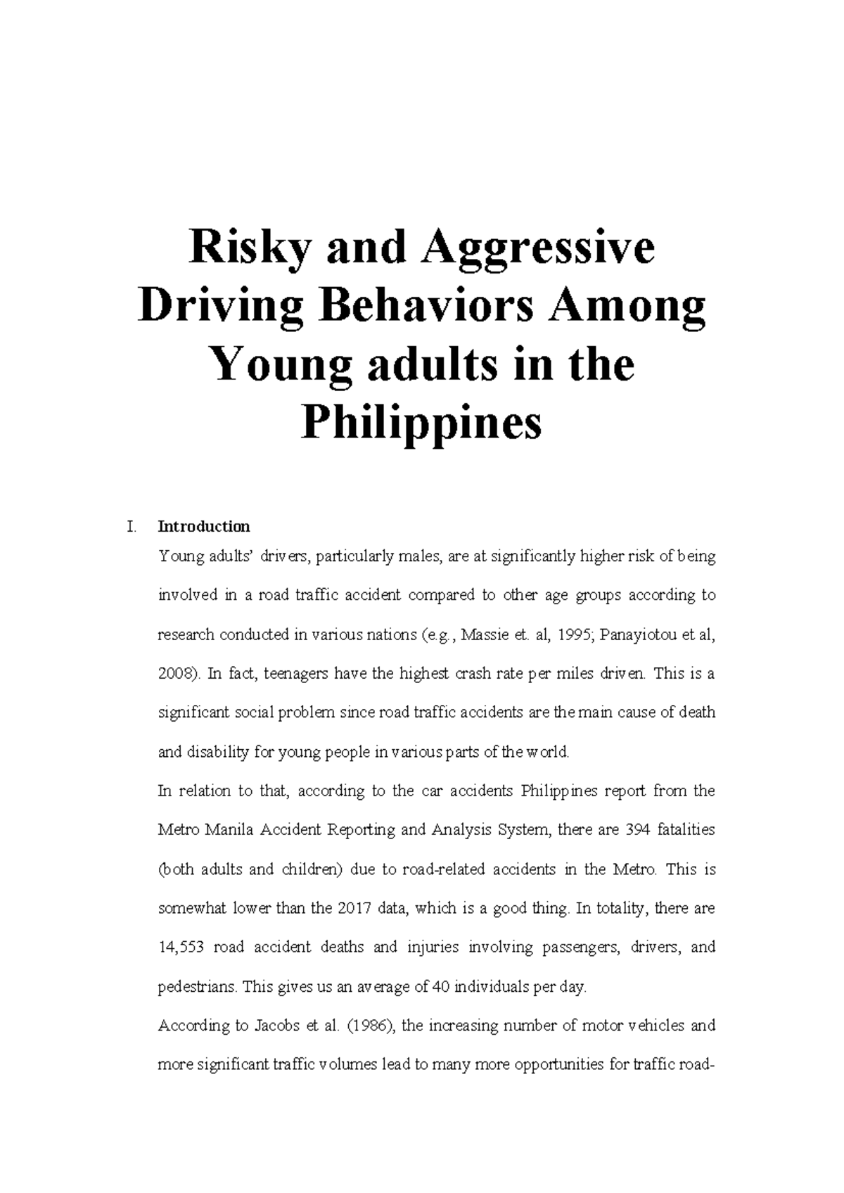 Analyzing Aggressive Driving Behavior Among Young Adults in the ...