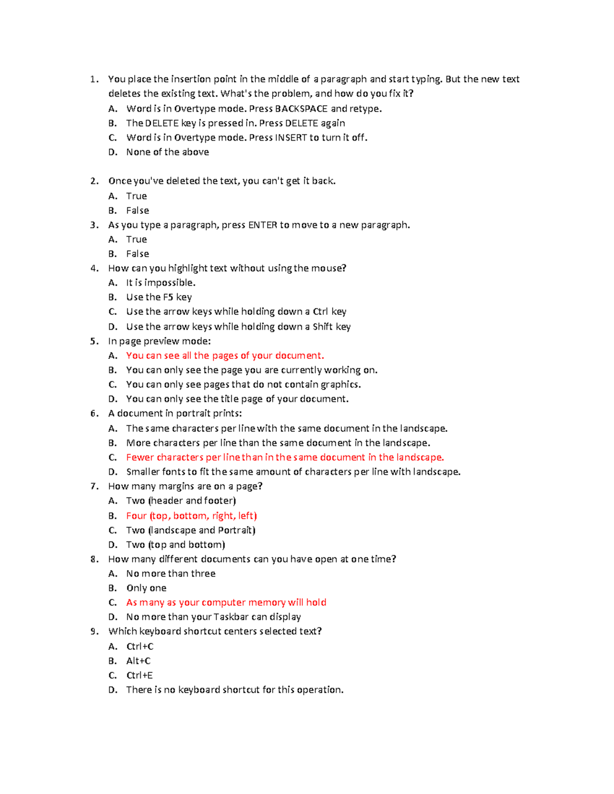 MS Word Quiz (Course Code: MSW101) - Key Concepts and Tips - Studocu
