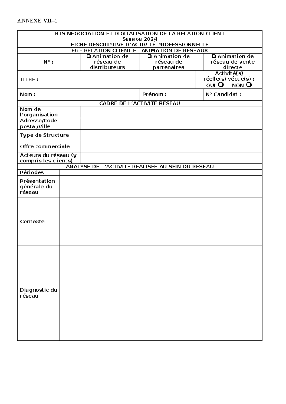 Fiche E6 Vierge 2024 - vvvvvvv - ANNEXE VII– BTS NÉGOCIATION ET ...