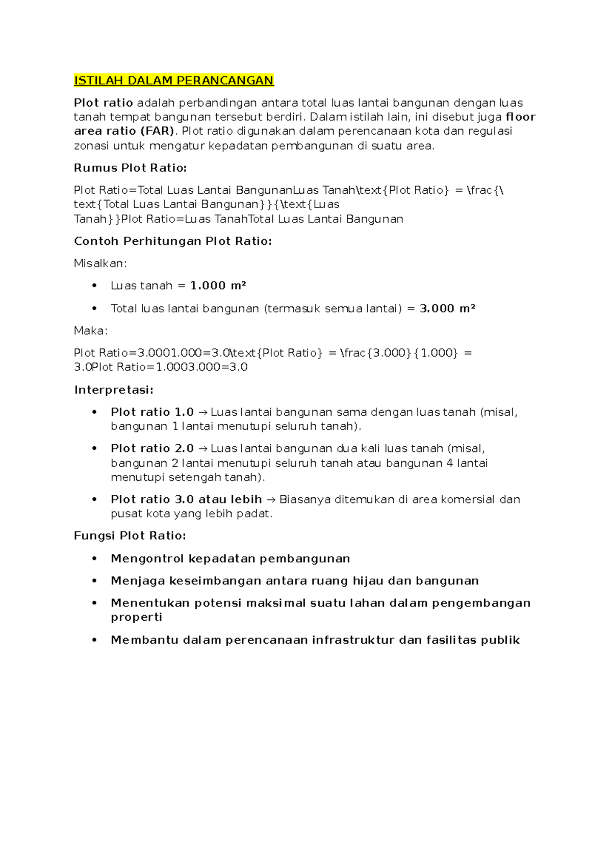 PLOT Ratio - Plint AREA - Dalam memahami beberapa istilah penting dalam ...