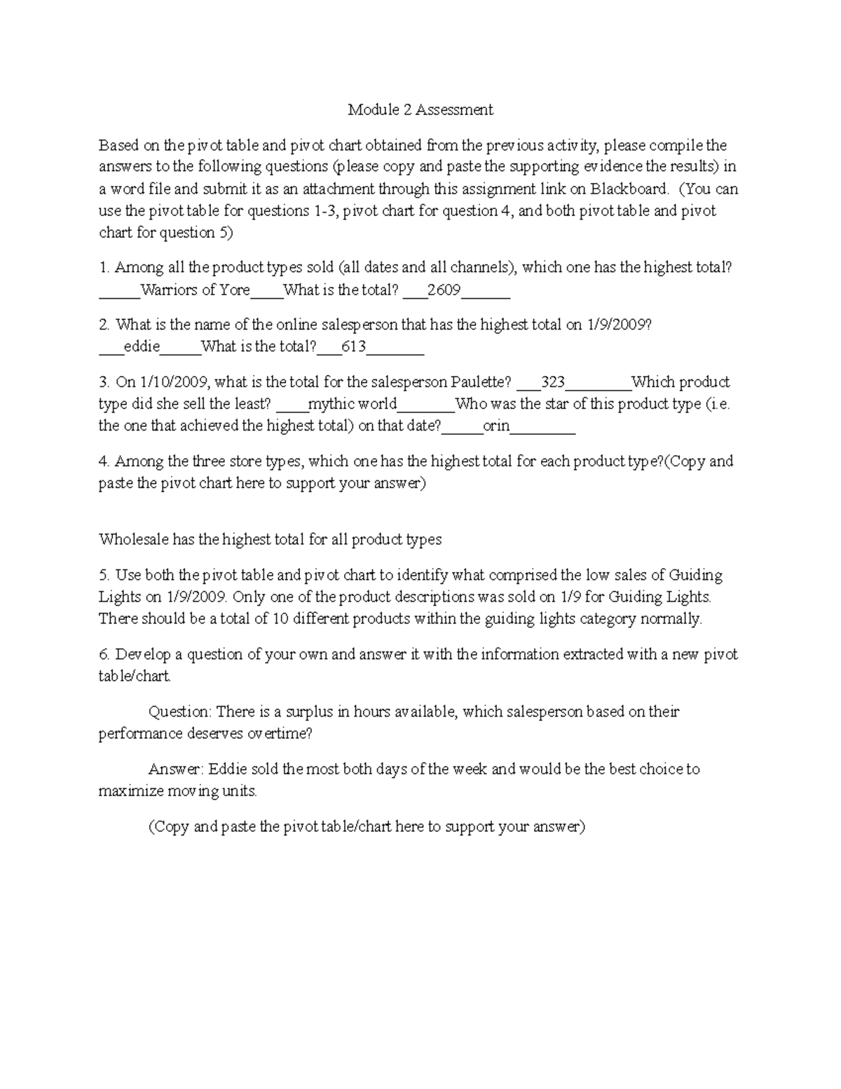 M2 - Module 2 Assessment for Week 2: Pivot Table Analysis - Studocu