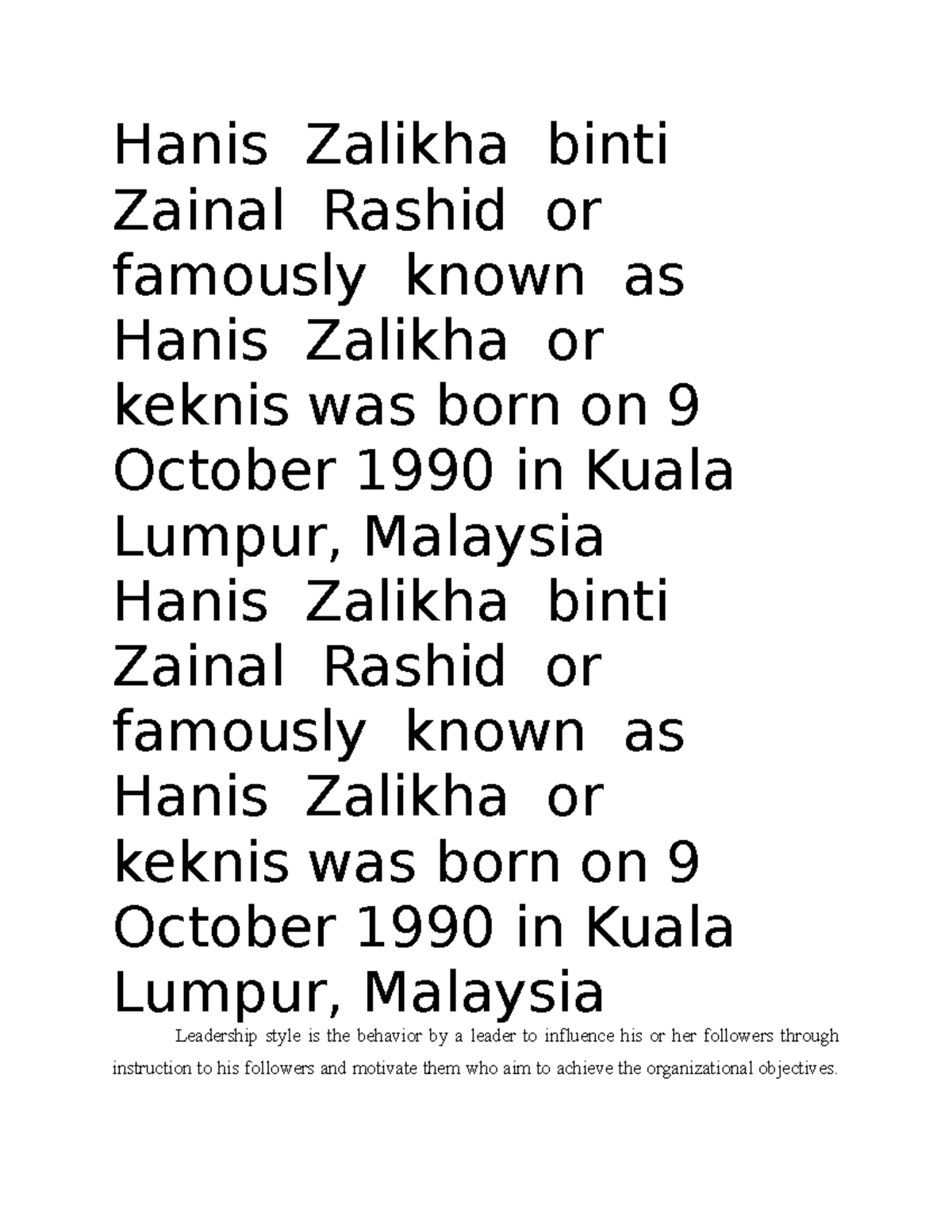 Leadership mgt - exercise - Hanis Zalikha binti Zainal Rashid or ...