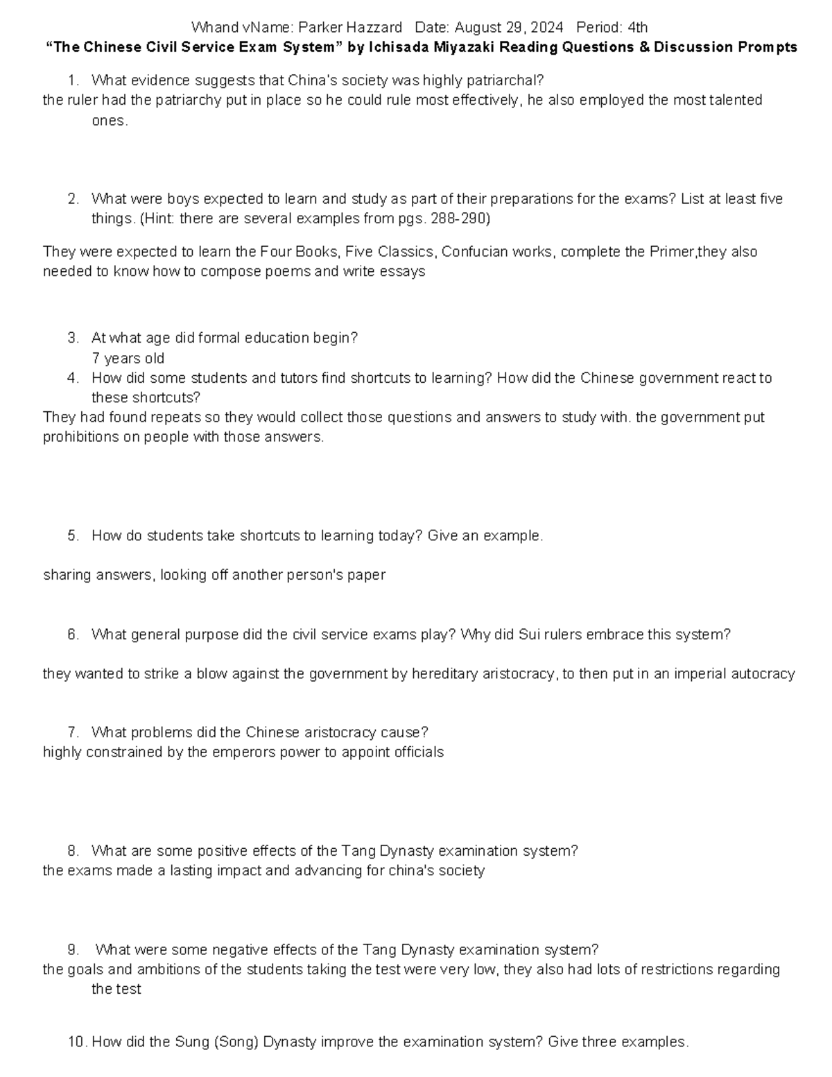 Chinese Civil Service Exam System: Discussion Questions & Insights ...
