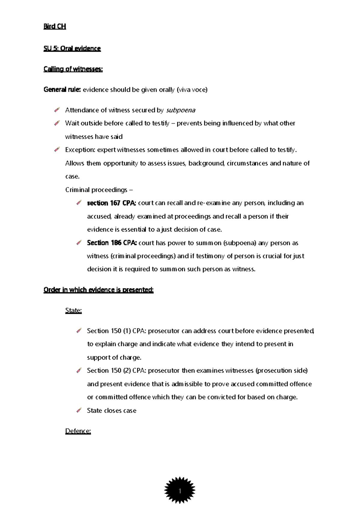 SU 5: Oral Evidence and Witness Testimony Notes - Studocu