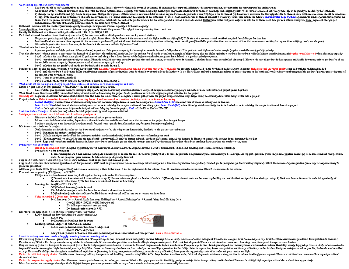 OPM Exam 2 Key Concepts and Cheat Sheet - Studocu
