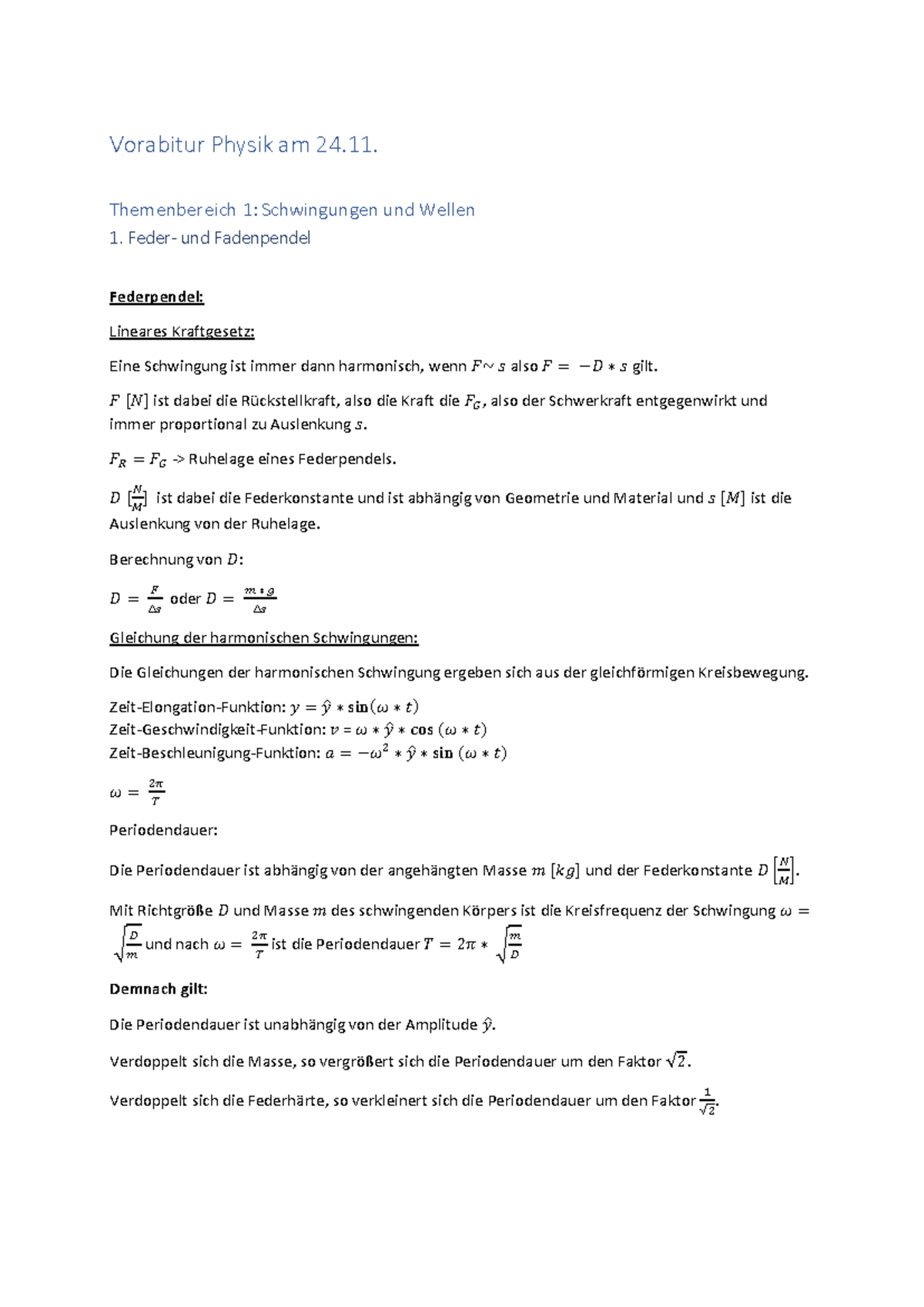 Vorabitur Physik Lernzettel - Vorabitur Physik am 24. Themenbereich 1 ...