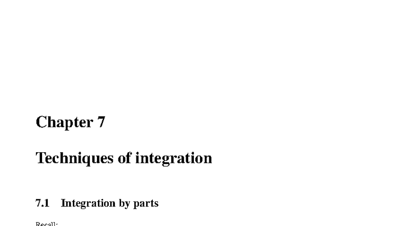 Integration Techniques and Examples (MATH 417/437) - Studocu
