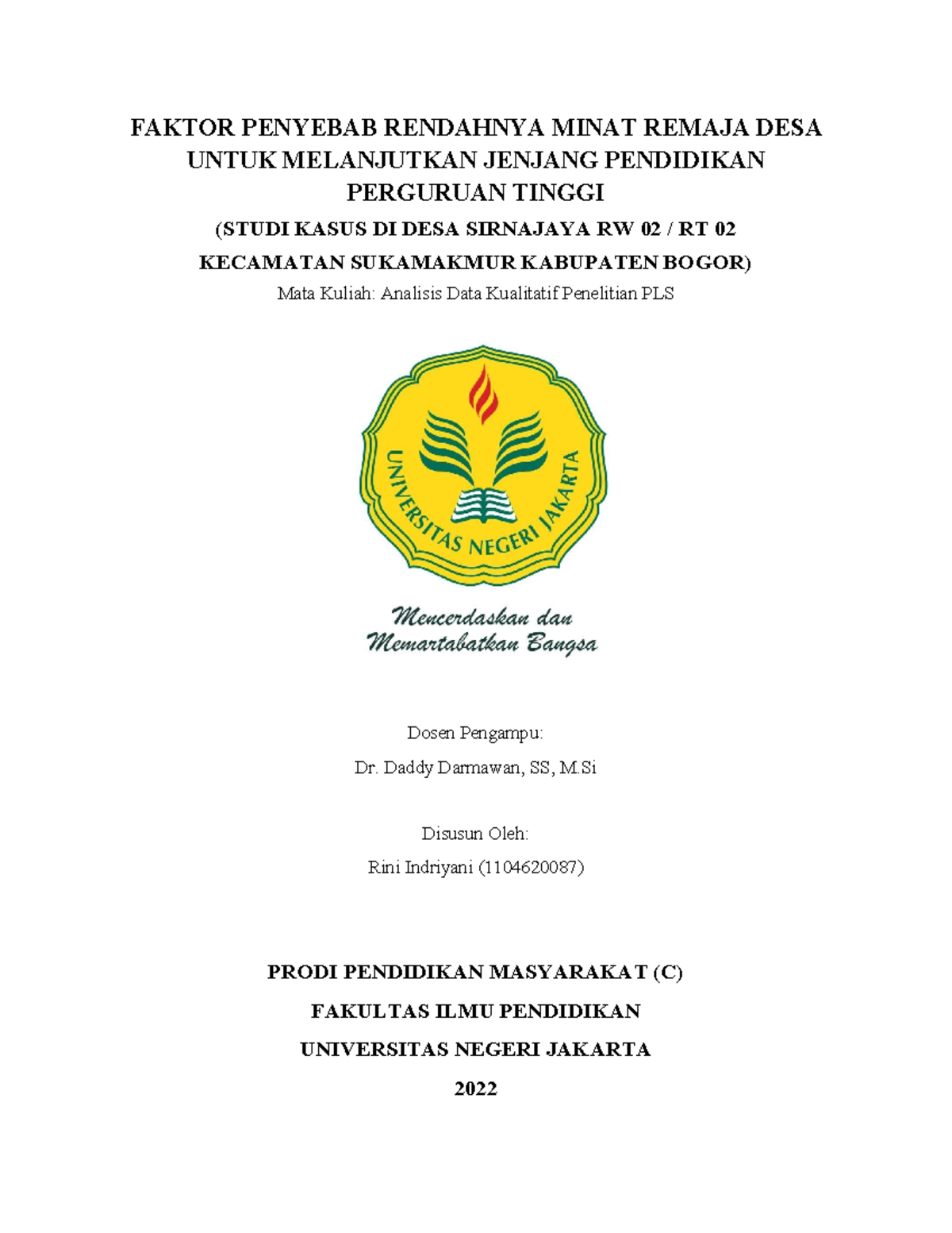 Faktor Penyebab Minat Rendah Remaja Desa Melanjutkan Pendidikan PT (ADK ...