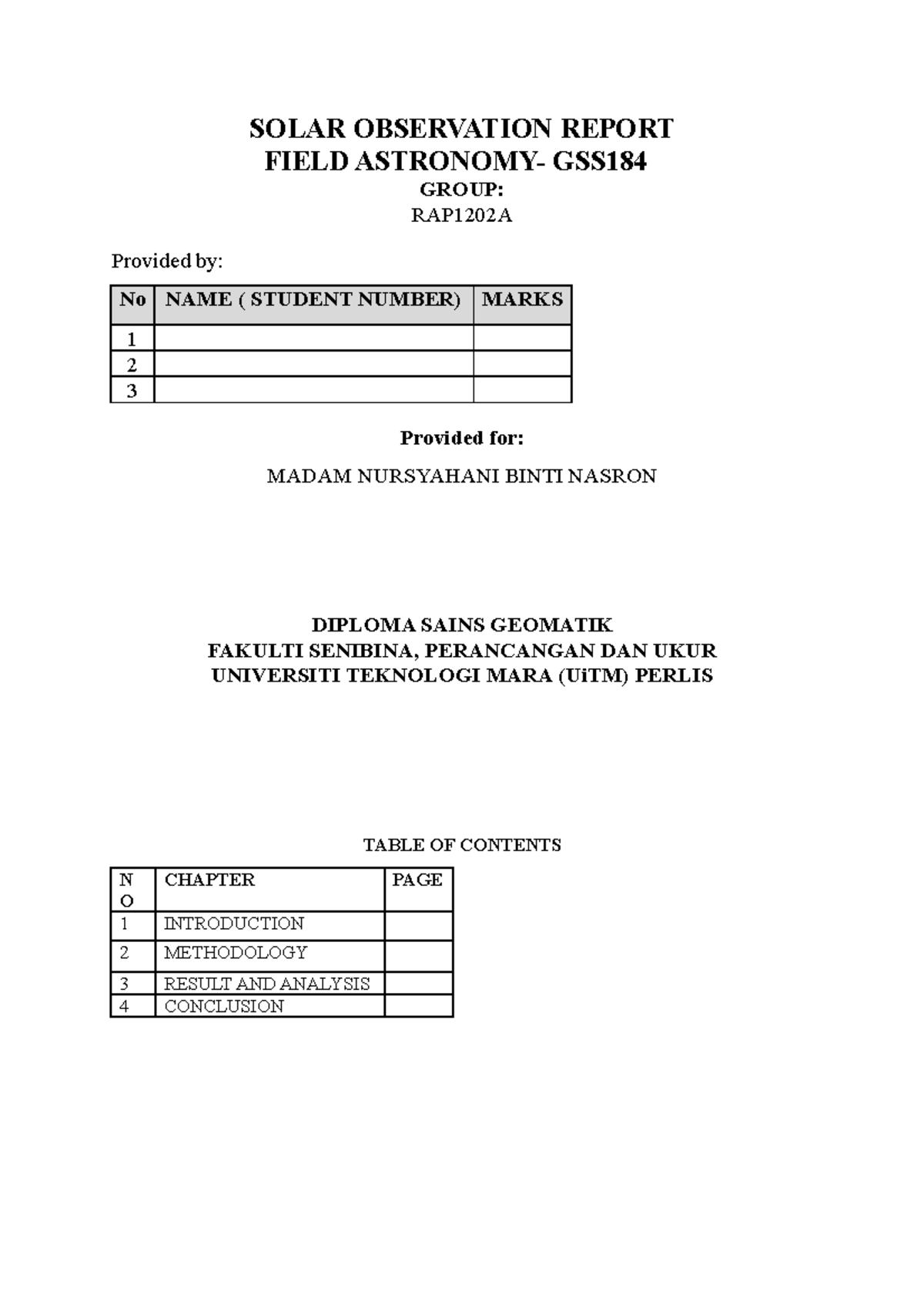 Solar Observation Report for Field Astronomy - GSS RAP1202A - Studocu