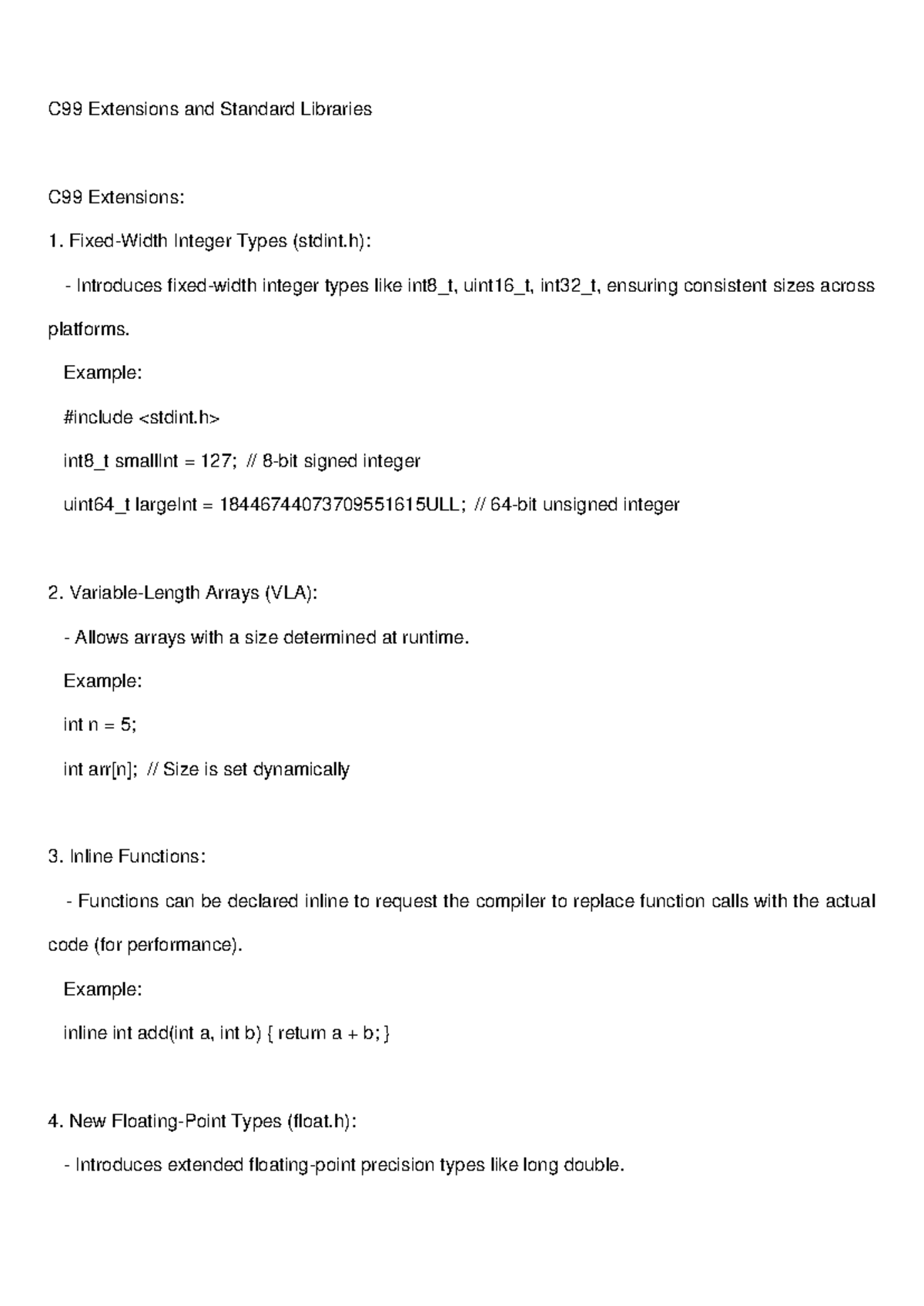 C99 Extensions and Libraries - C99 Extensions and Standard Libraries ...