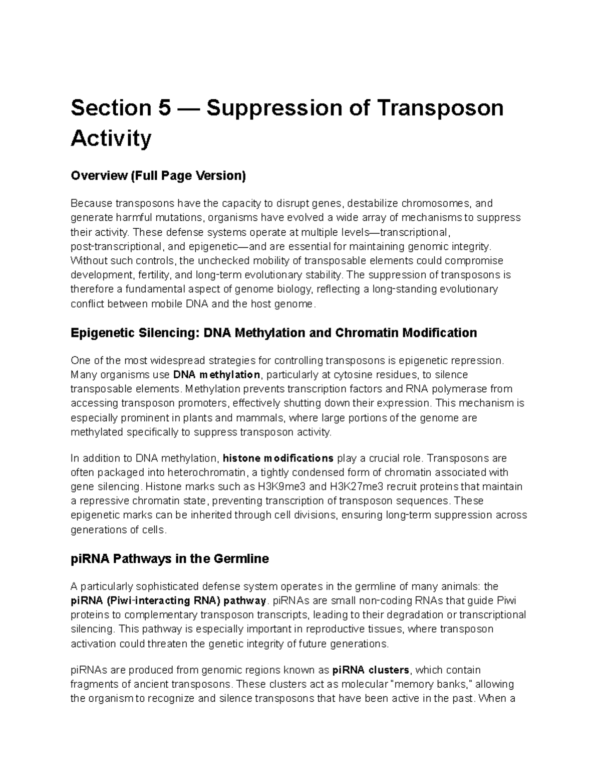 Section 5: Suppression of Transposon Activity in Genome Biology - Studocu