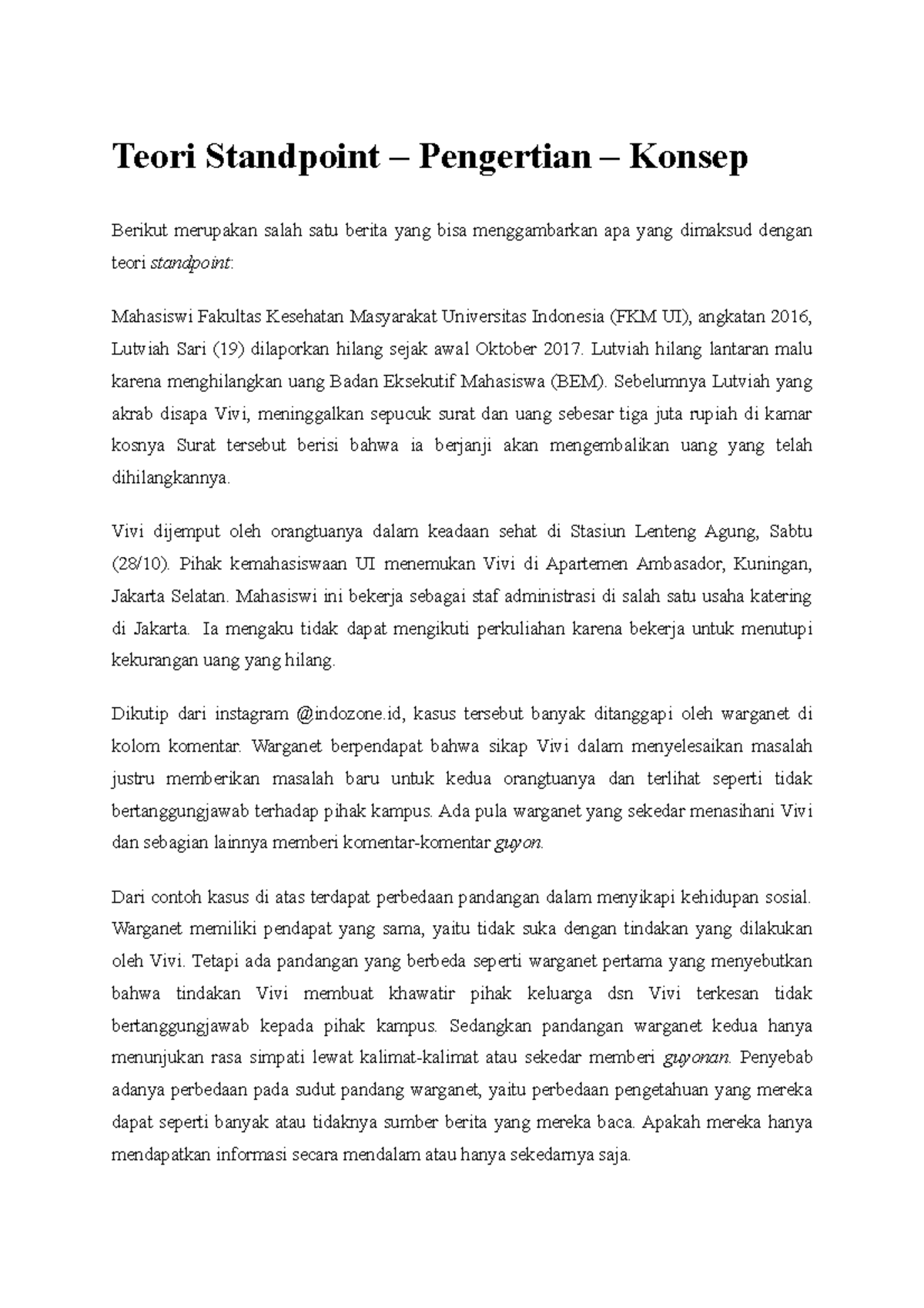 Teori Standpoint: Pengertian dan Konsep dalam Kehidupan Sosial - Studocu
