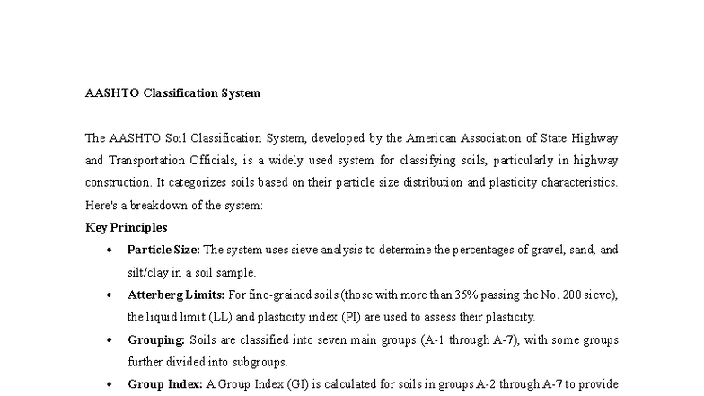 AASHTO Soil Classification System Notes (04.B) - Studocu