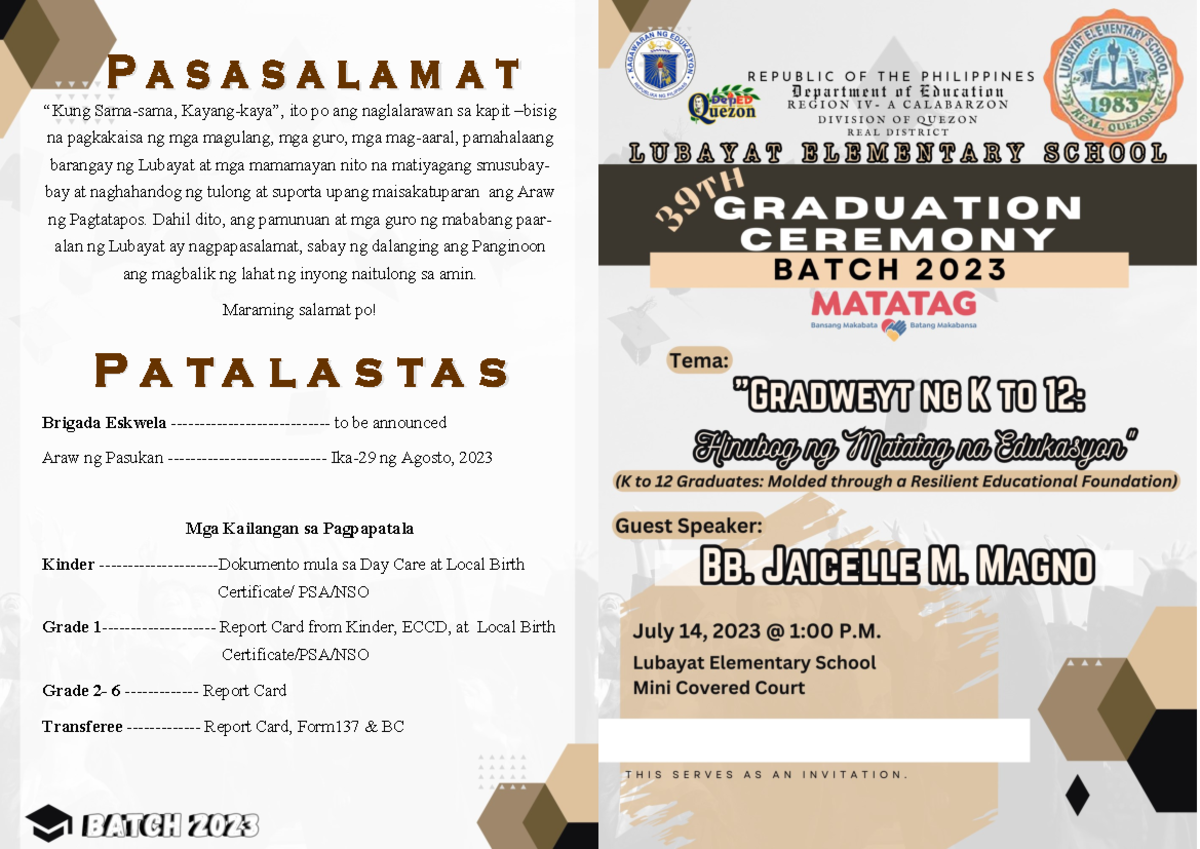 Program for Araw ng Pagtatapos 2023: Pasasalamat at Pagkilala - Studocu