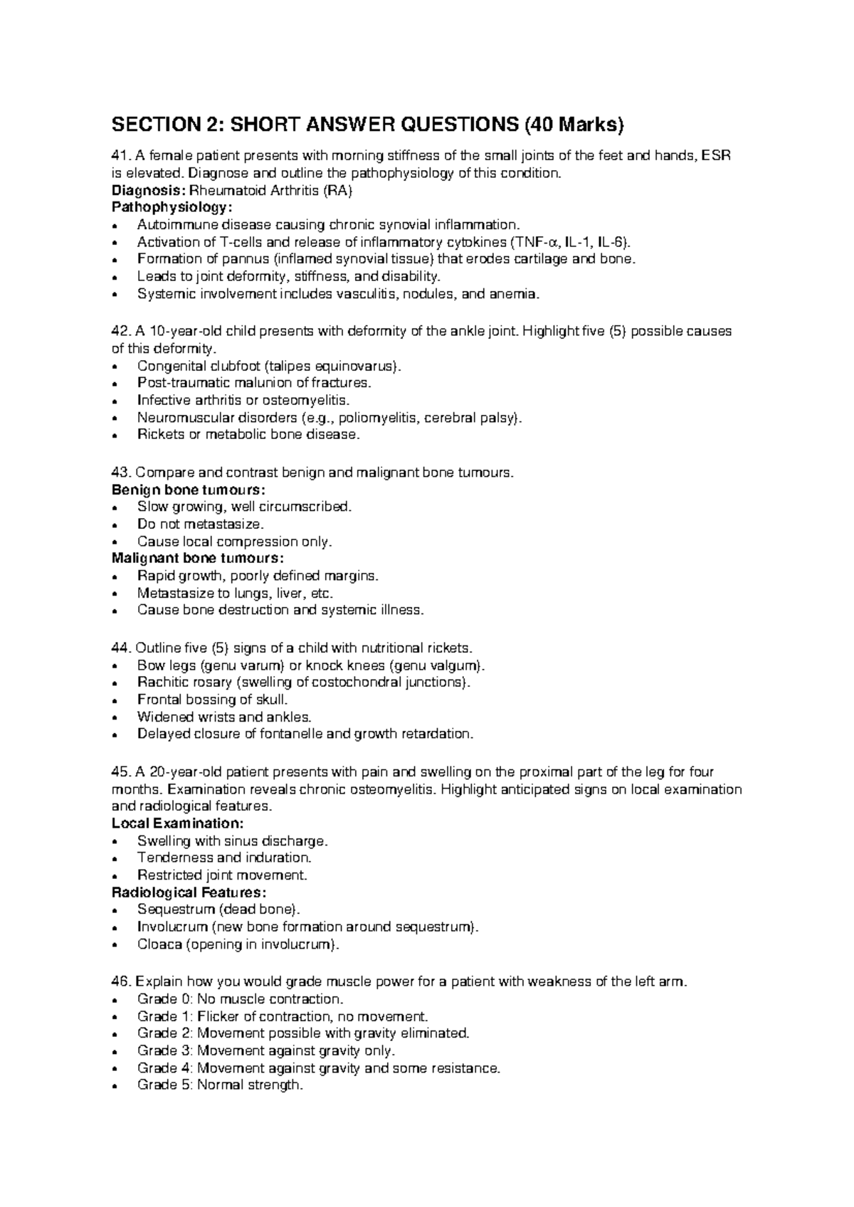 Orthopaedics QA: Short Answer Questions on Conditions & Pathophysiology ...