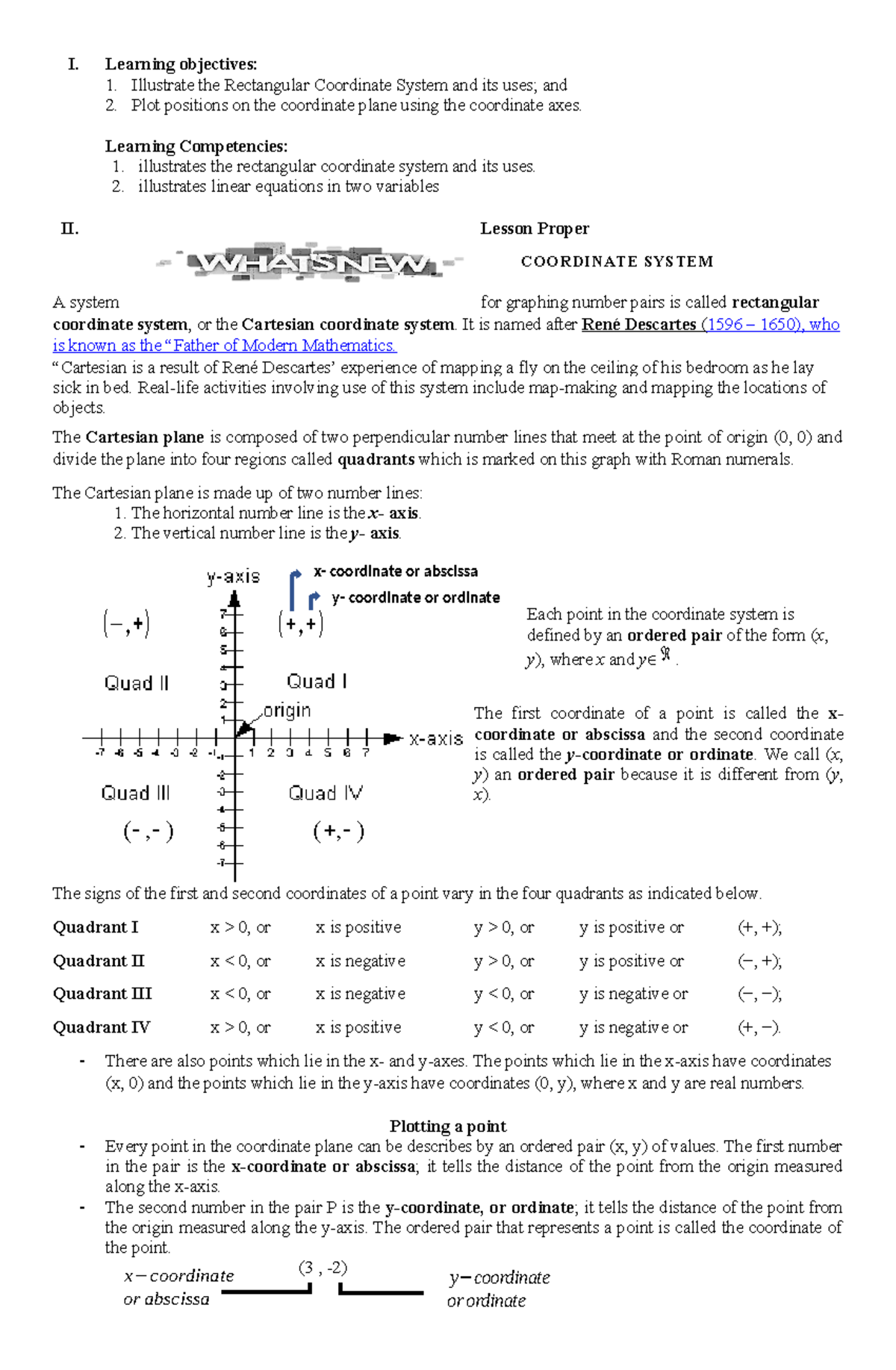 Grade 8 Math: Rectangular Coordinate System & Plotting Points ...