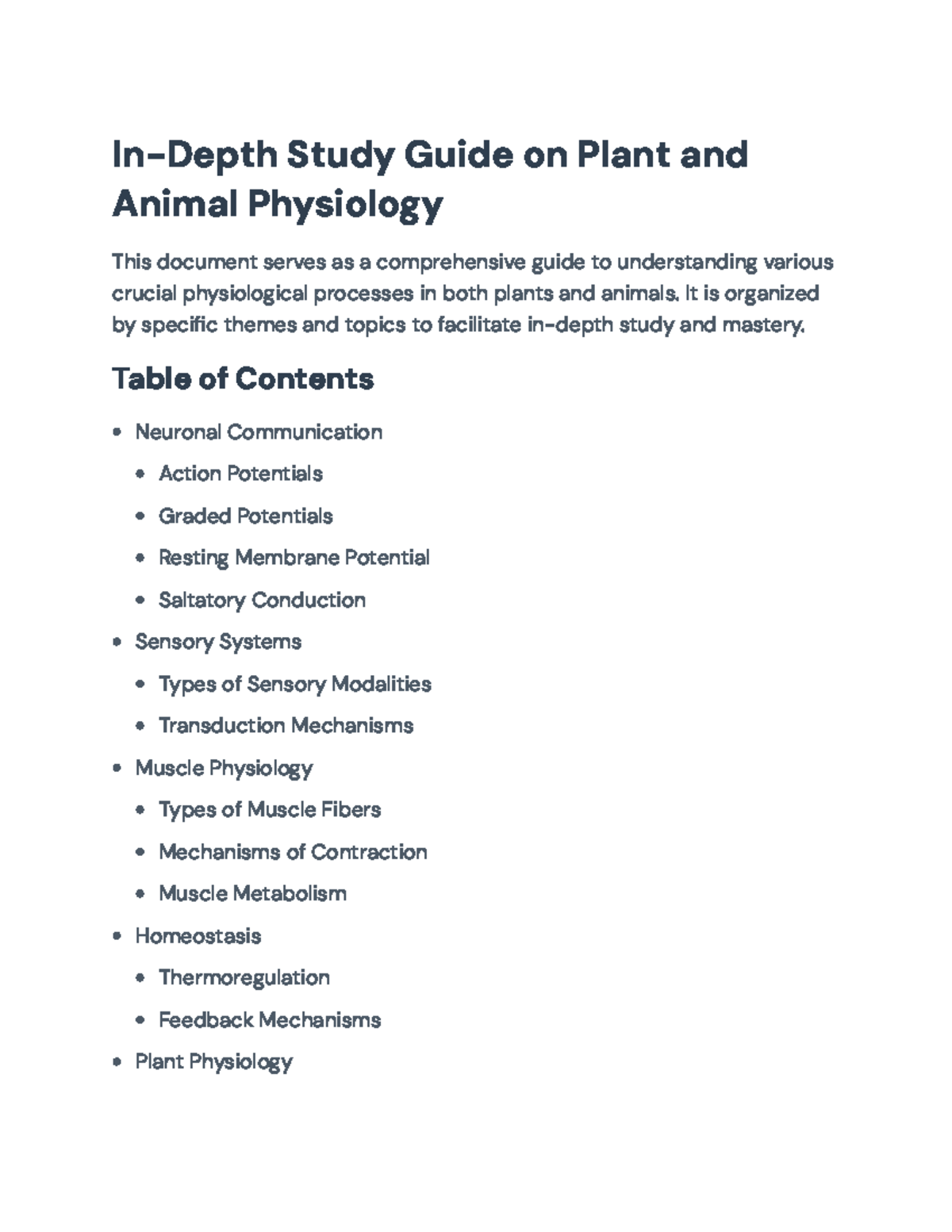 Comprehensive Study Guide on Animal and Plant Physiology - In-Depth ...