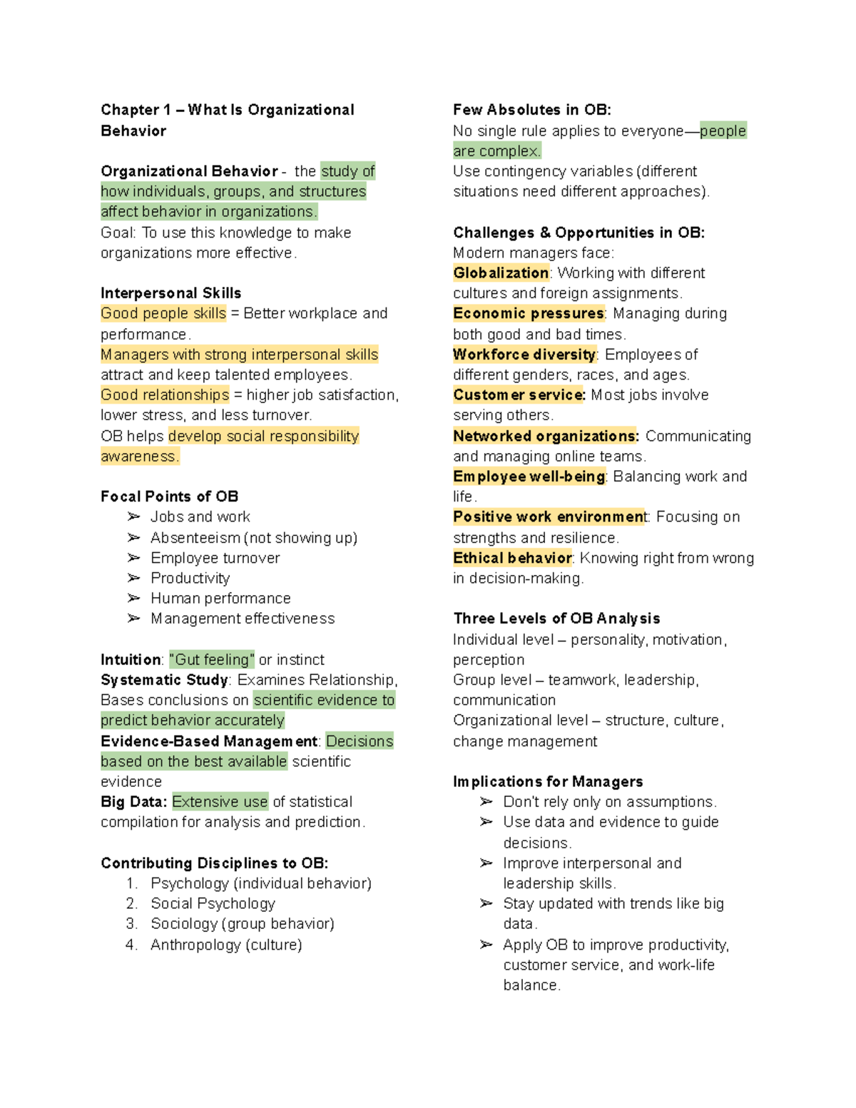 HBO Chapter 1-4: Understanding Organizational Behavior and Diversity ...