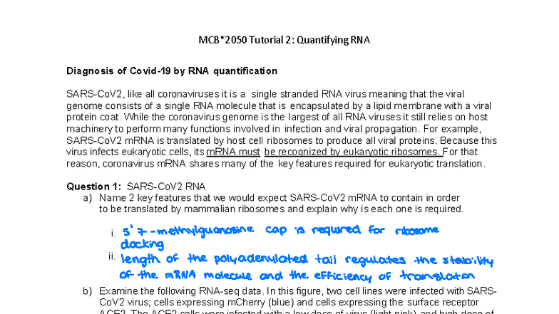 MCB 2050 Seminar 2: Diagnostic Protocols for RNA Quantification - Studocu