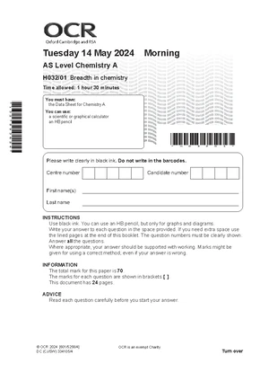 Mark Scheme for GCE Chemistry AS Level - June 2024 (H032/01) - Studocu