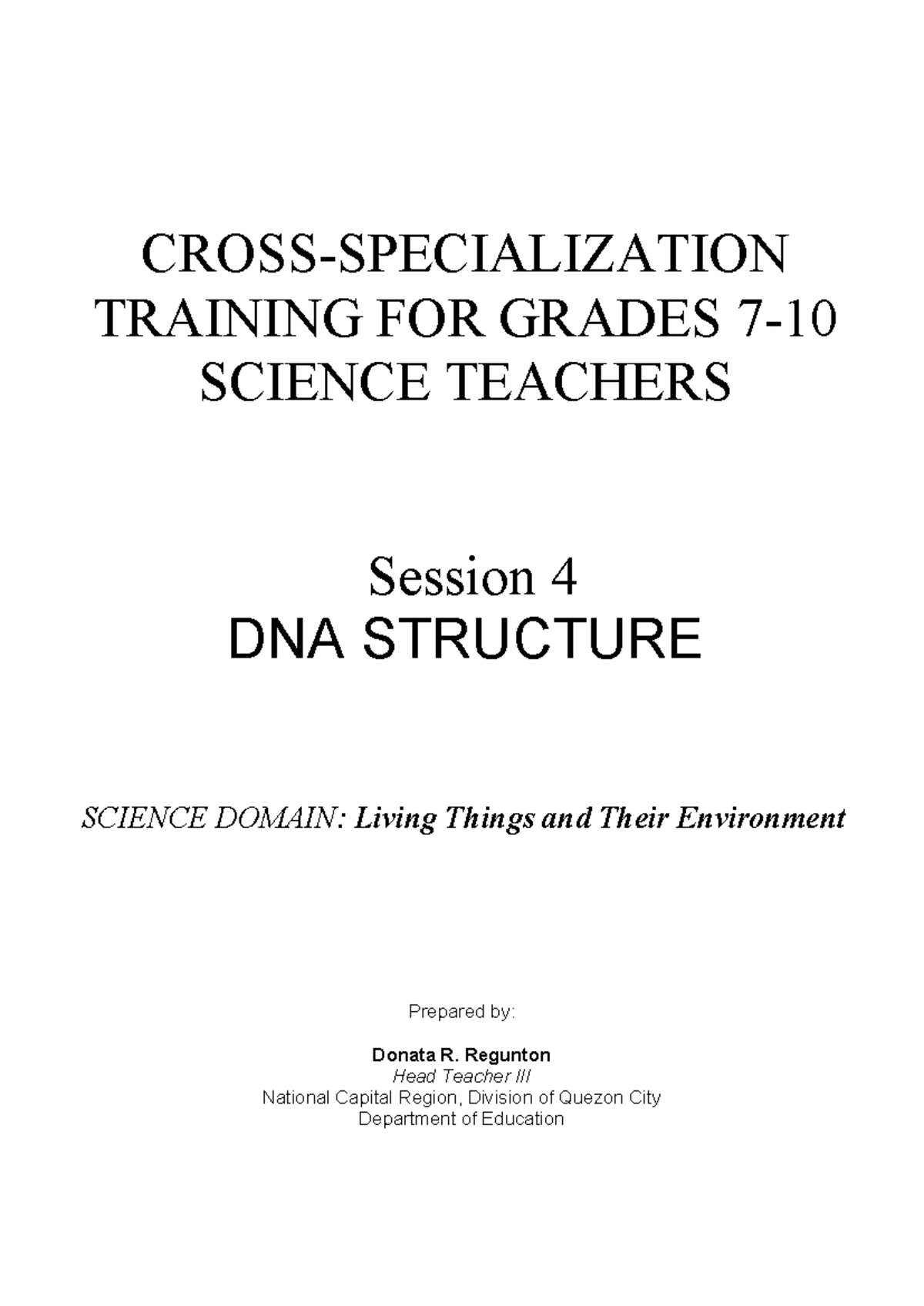 DNA Structure Training for Grade 9 Science Teachers - Studocu