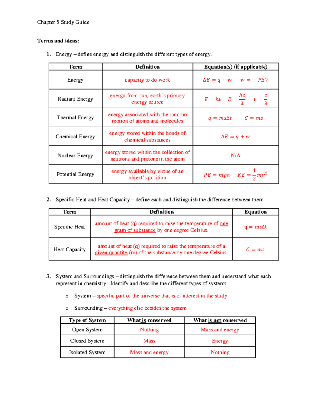 Chapter 5 Study Guide: Energy and Thermodynamics - Studocu