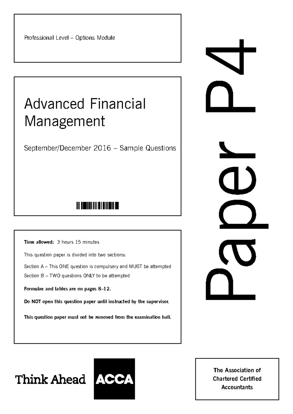 ACCA P4 - Advanced Financial Management Sample Questions (Sept/Dec 2016) - Studocu