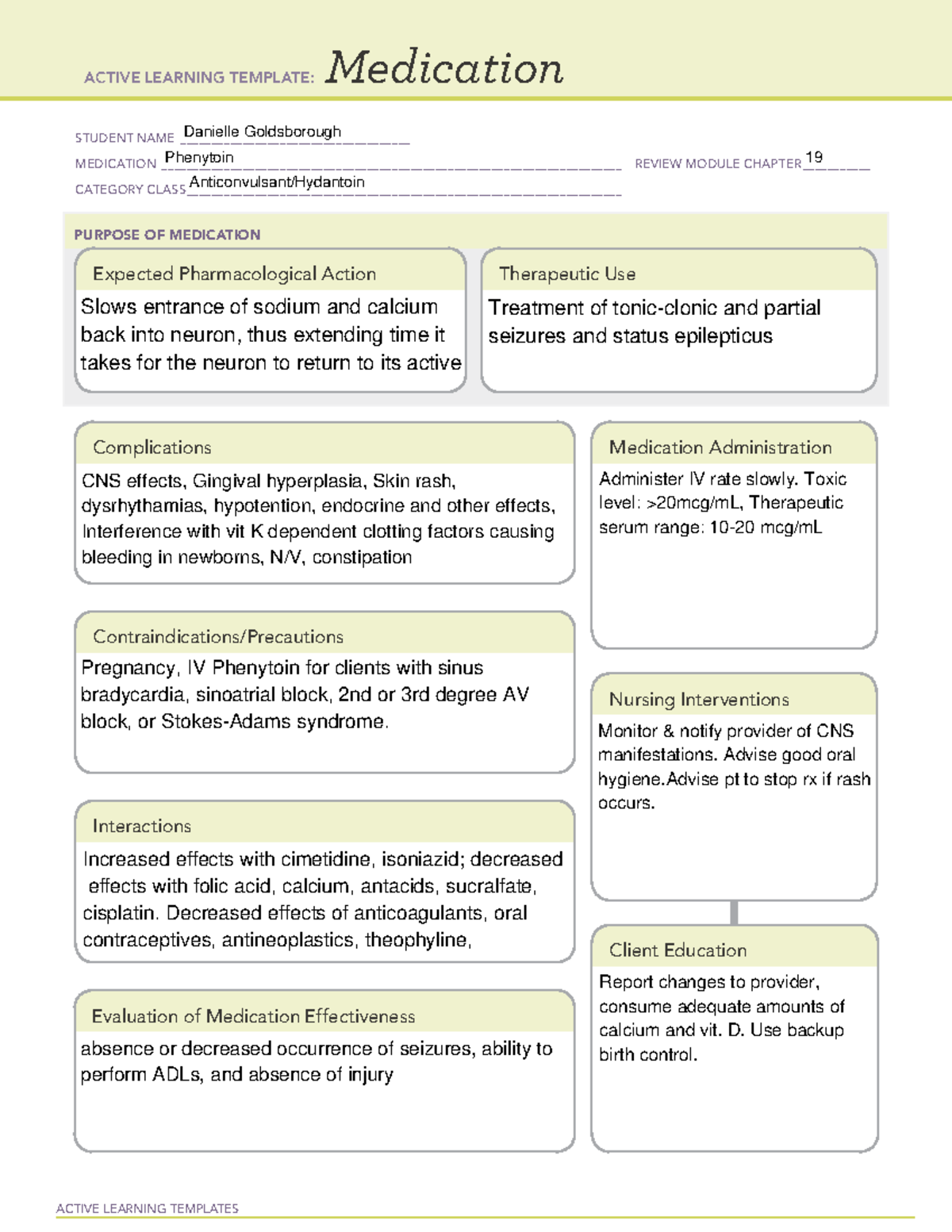Anticonvulsants & Hydantoins: Phenytoin Active Learning Template - Studocu