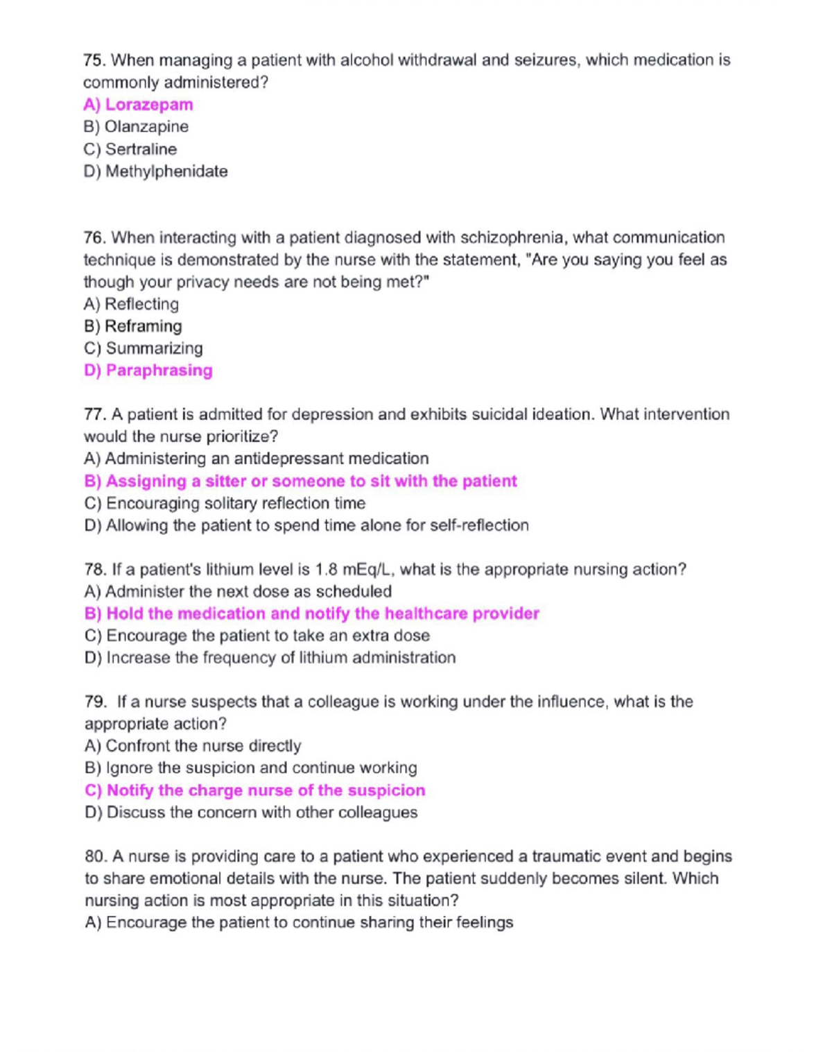 322 - Practice Questions for Nursing Exam Preparation - Studocu