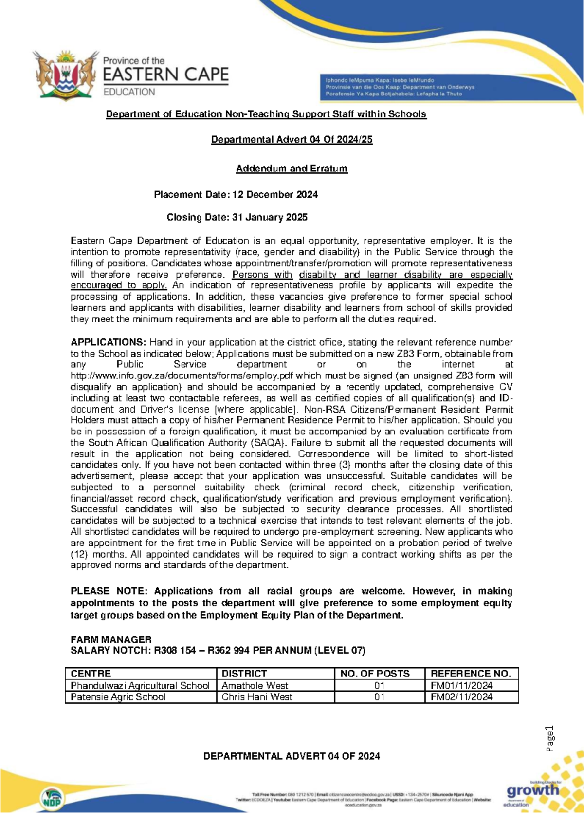 Departmental Advert 04 of 2024: Education Support Staff Vacancies - Studocu