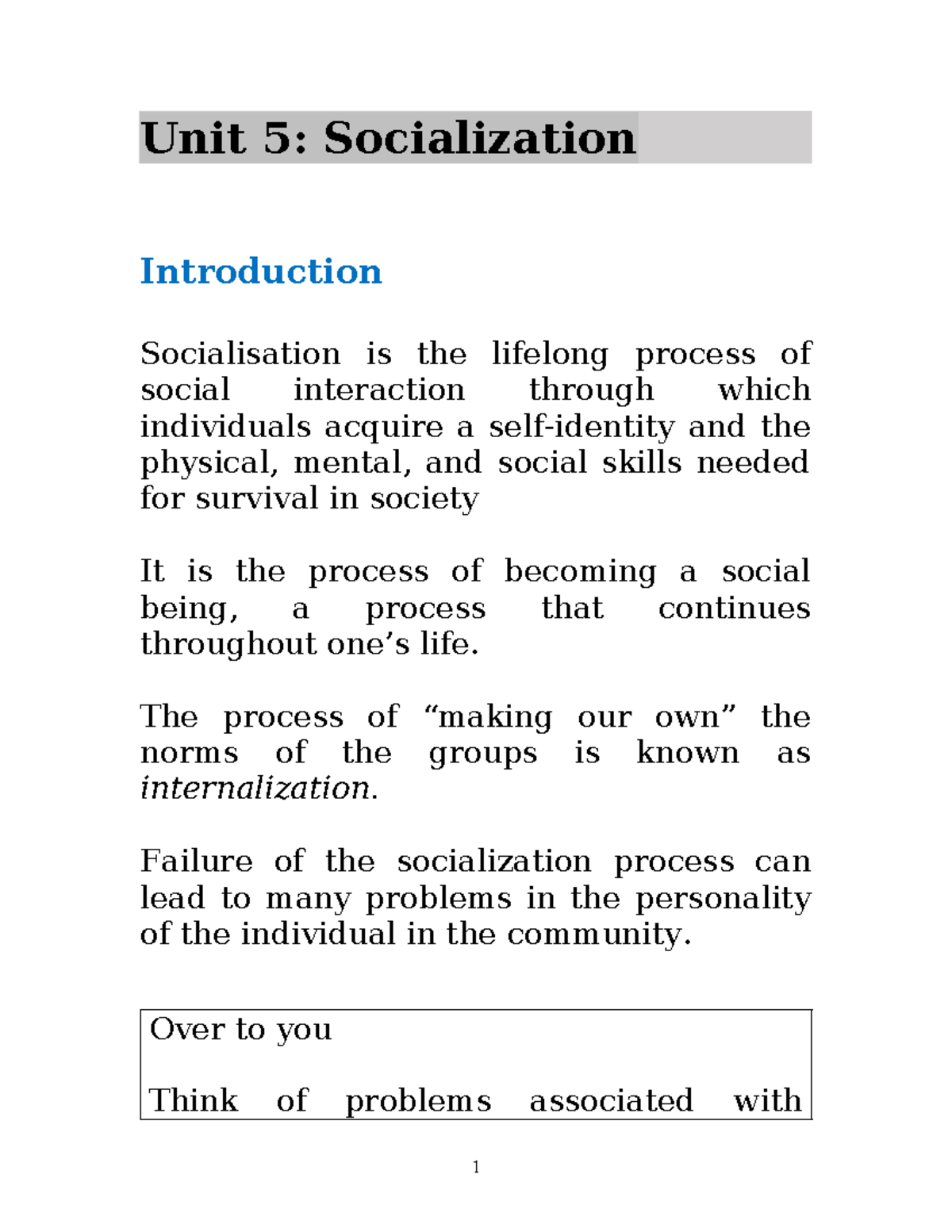 Socialization Unit 5: Exploring Identity and Interaction Dynamics - Studocu