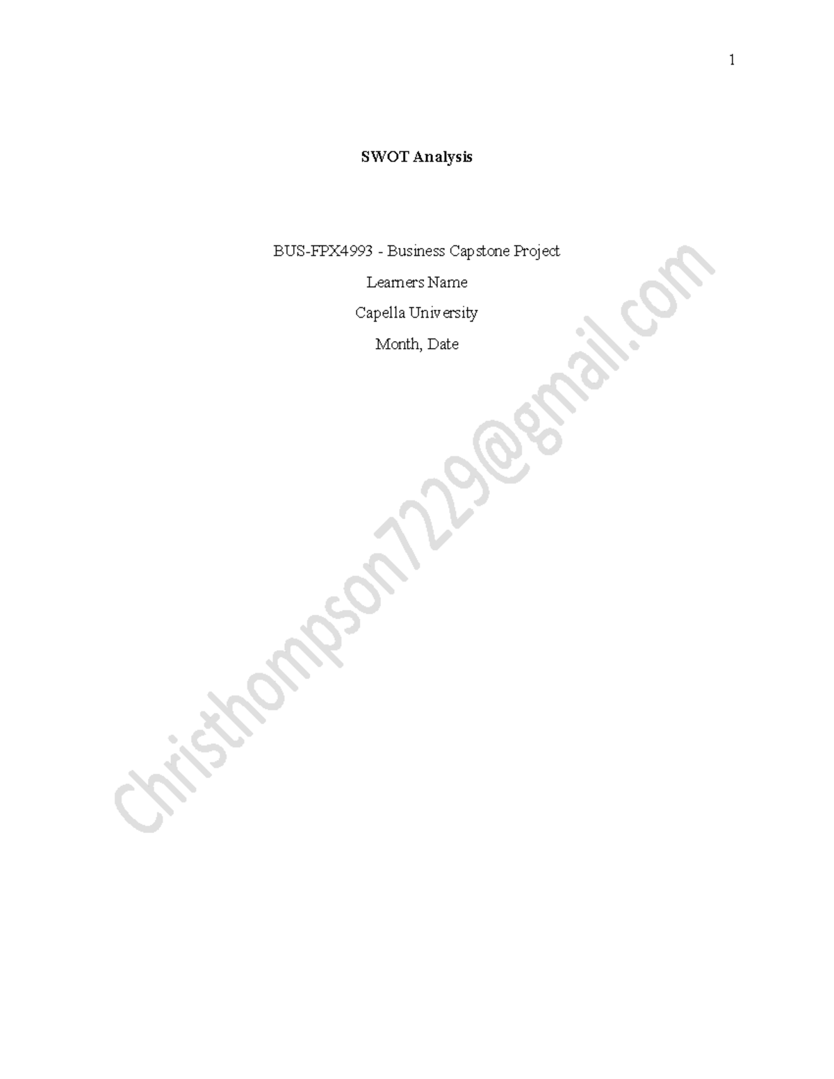 BUS-FPX4993 - Personal SWOT Analysis - Business Capstone Project - Studocu