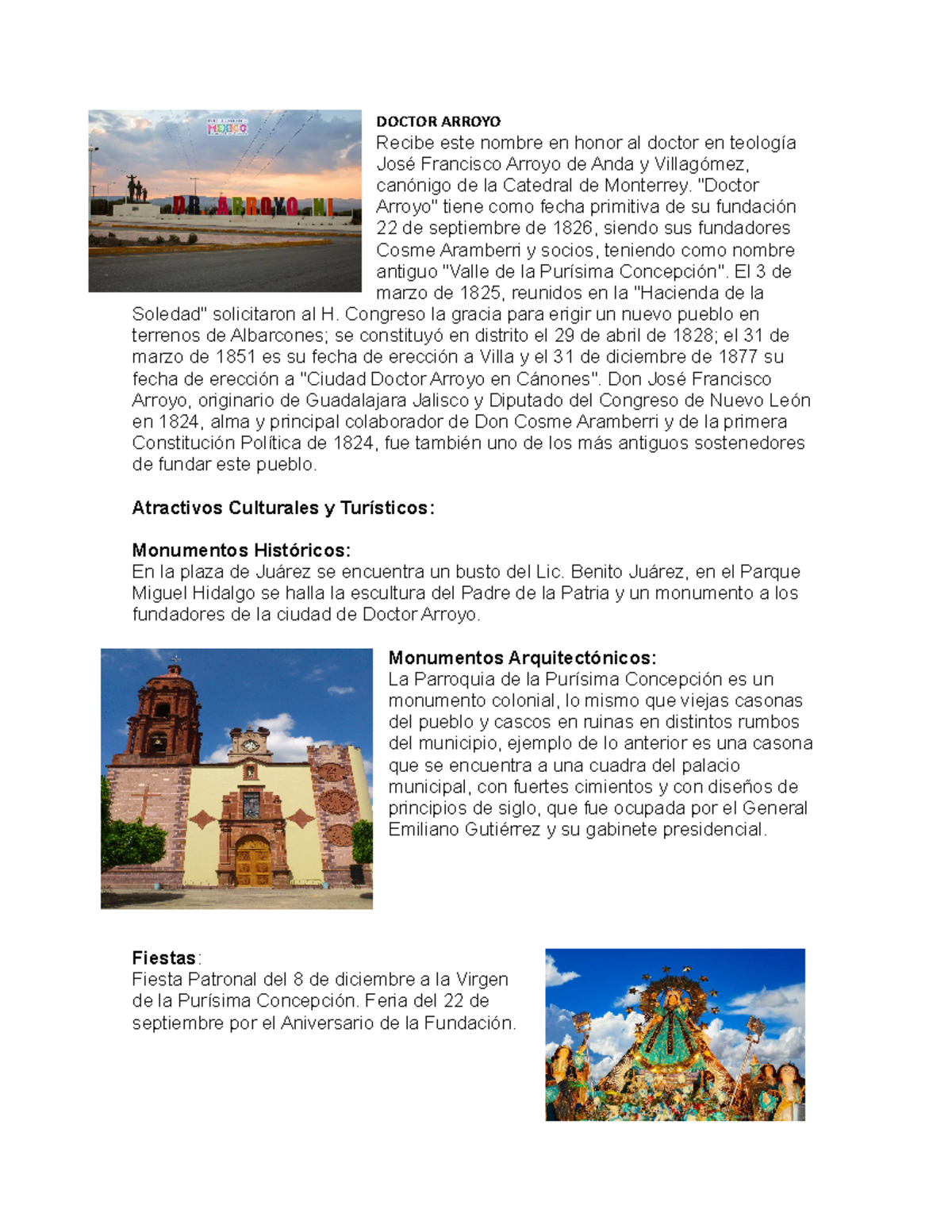 Cultura y Atractivos de Doctor Arroyo y Galeana en Nuevo León - Studocu