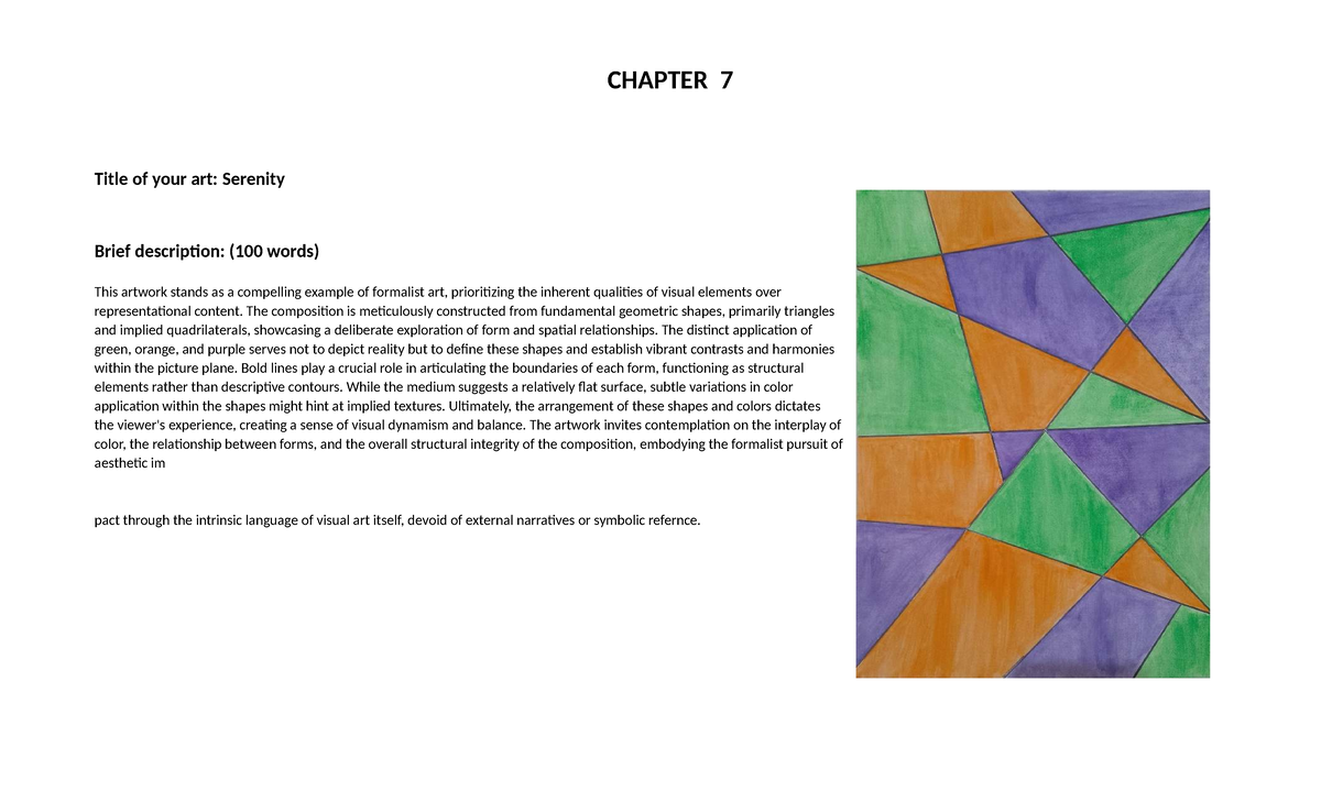 CHAPTER 7: Serenity - Exploring Formalist Art Elements - Studocu