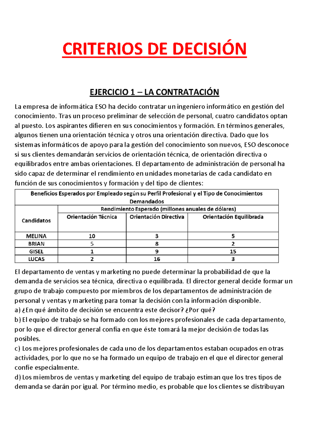 04 - Ejercicios de Criterios de Decisión y Toma de Decisiones - Studocu