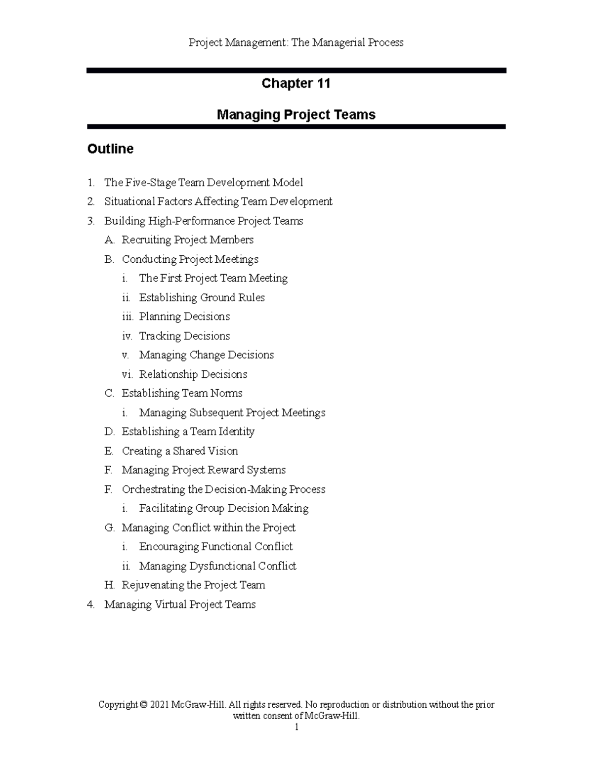 Larson PM 8e CH11 IM - Chapter 11 Managing Project Teams Outline The Five-Stage Team Development ...