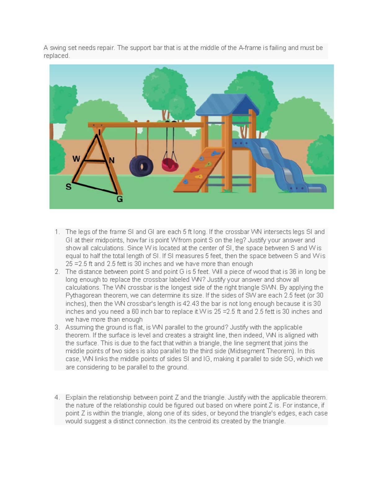 02 - math assignment - A swing set needs repair. The support bar that ...