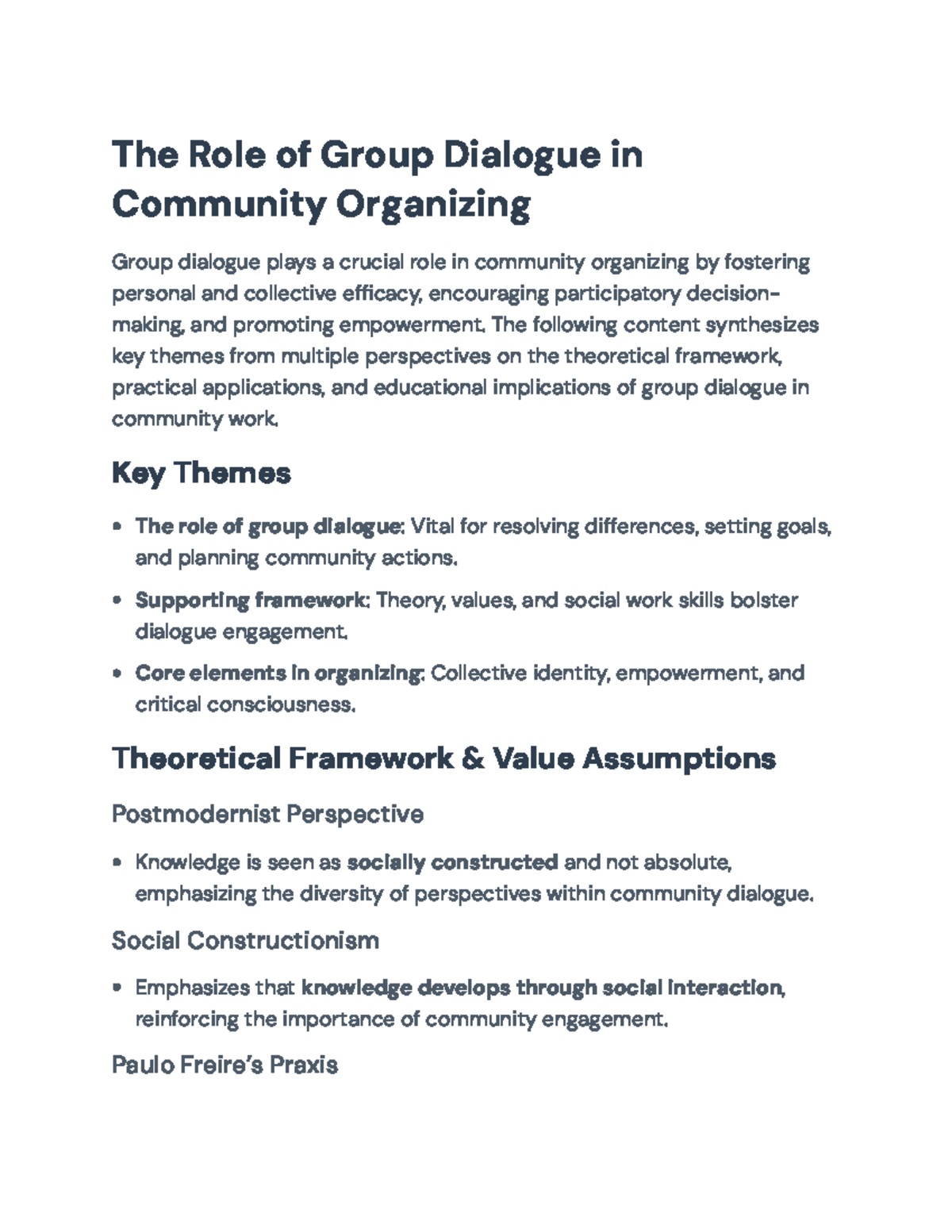 The Role of Group Dialogue in Community Organizing: Key Themes ...