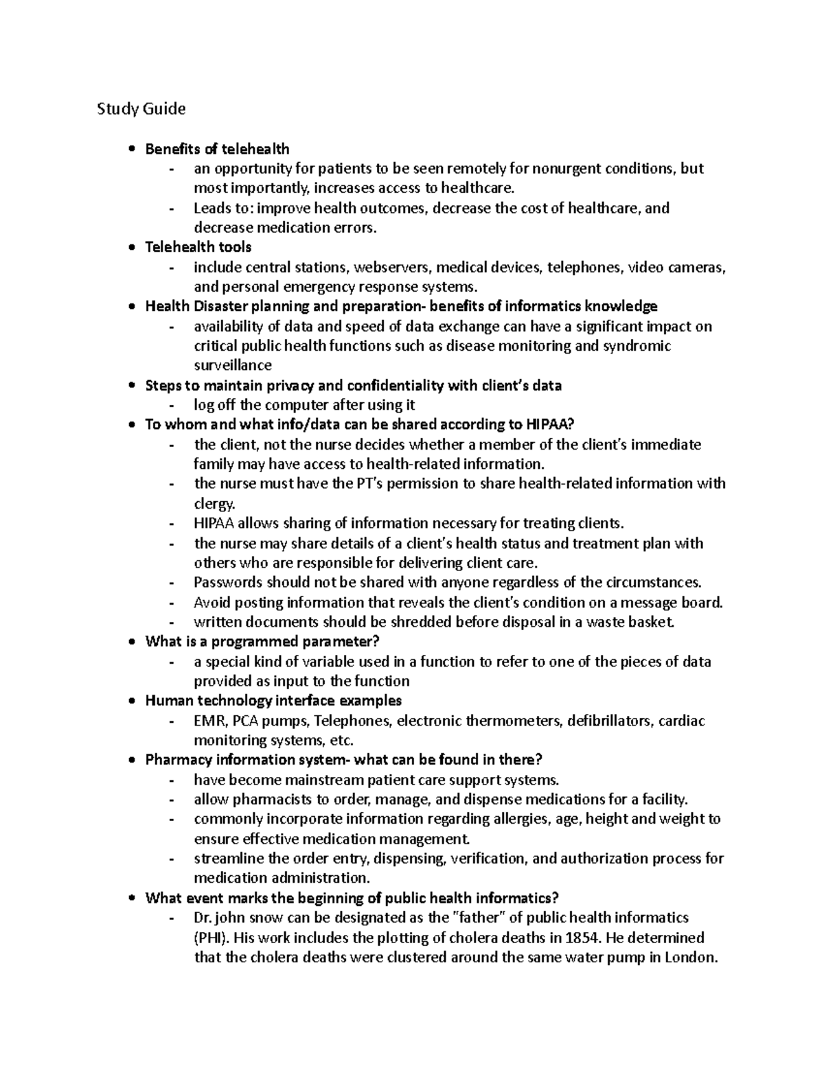 NR 360 Informatics Study Guide: Telehealth & HIPAA Insights - Studocu
