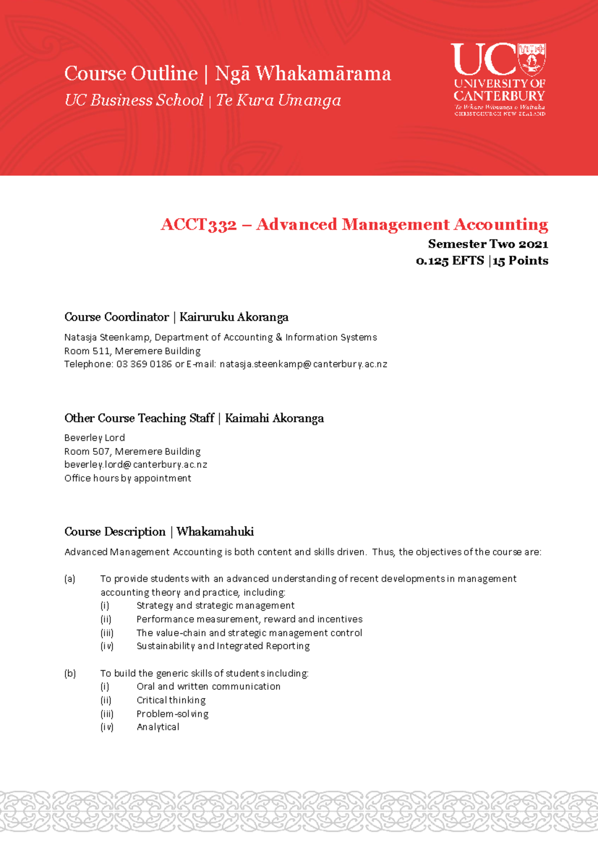 ACCT332-21S2 Advanced Management Accounting Course Outline - Studocu