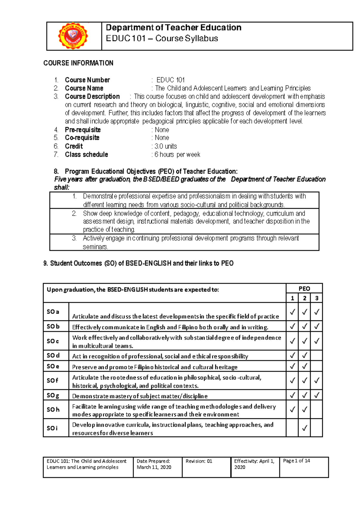 EDUC 101 Syllabus 0 - EDUC 101 – Course Syllabus EDUC 101: The Child ...