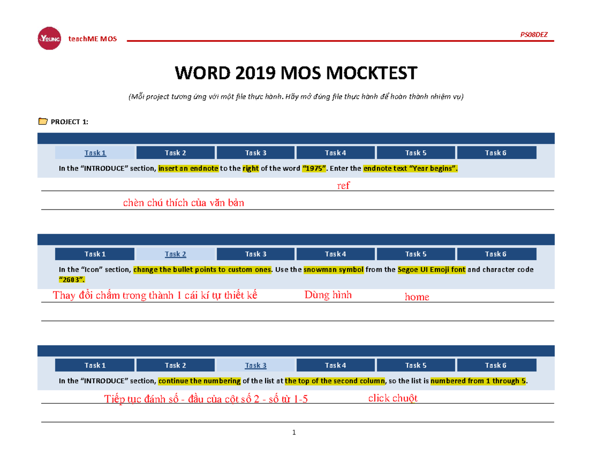 PS08DEZ - WORD 2019 MOS Mock Test Practice Tasks - Studocu